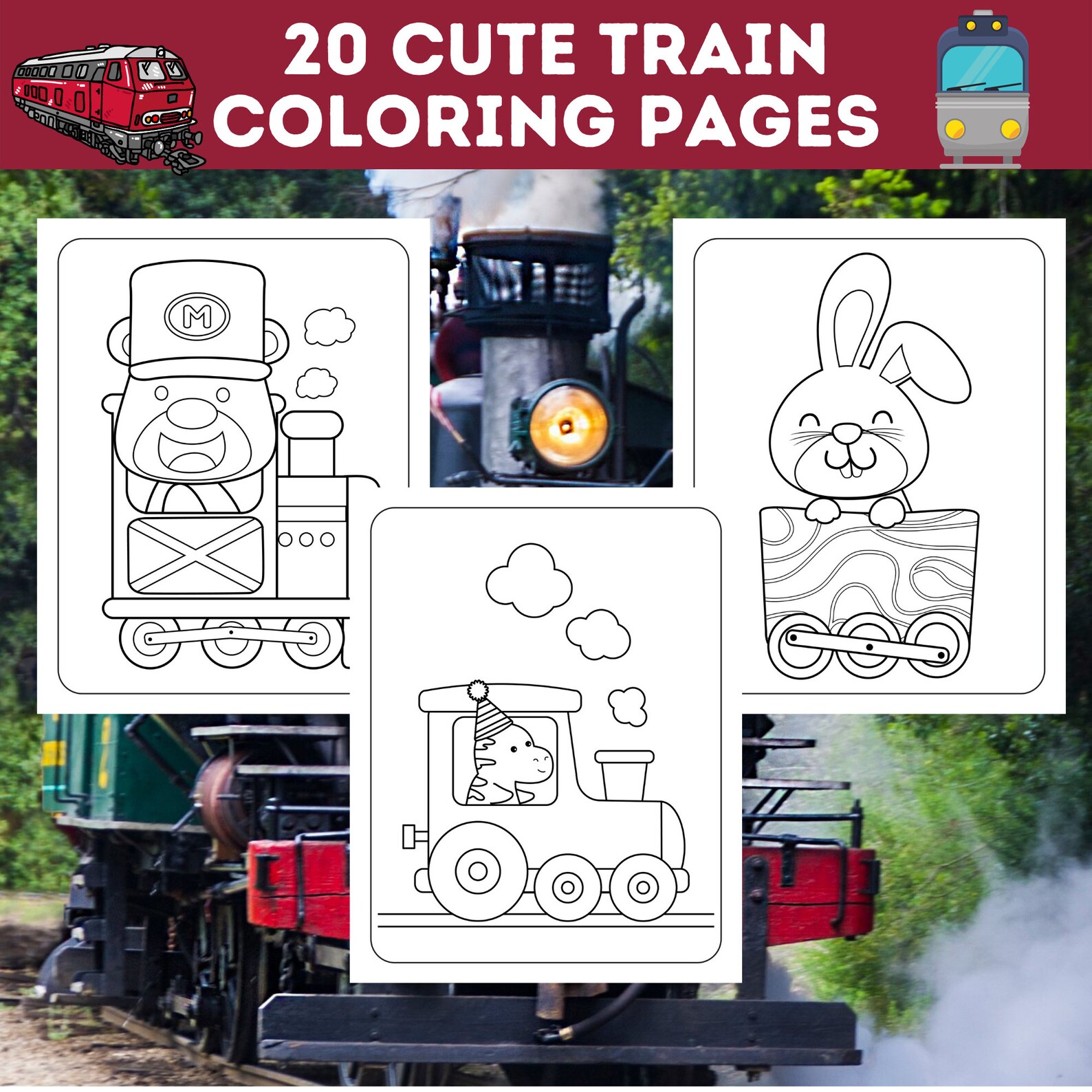 20 Cute Train Coloring Pages Choo Choo Train Printable - Etsy