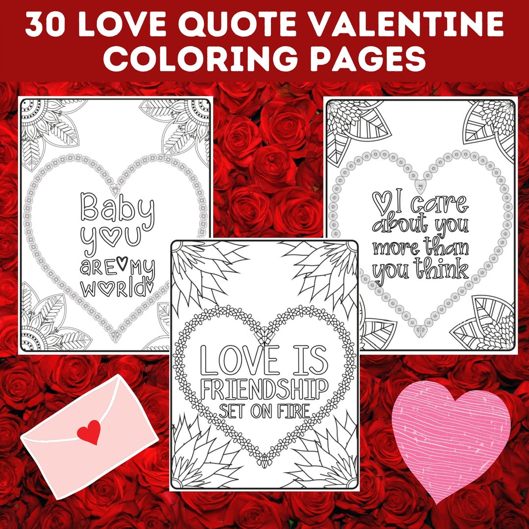 30 Love Quote Valentine's Day Coloring Pages Bundle, Valentines ...