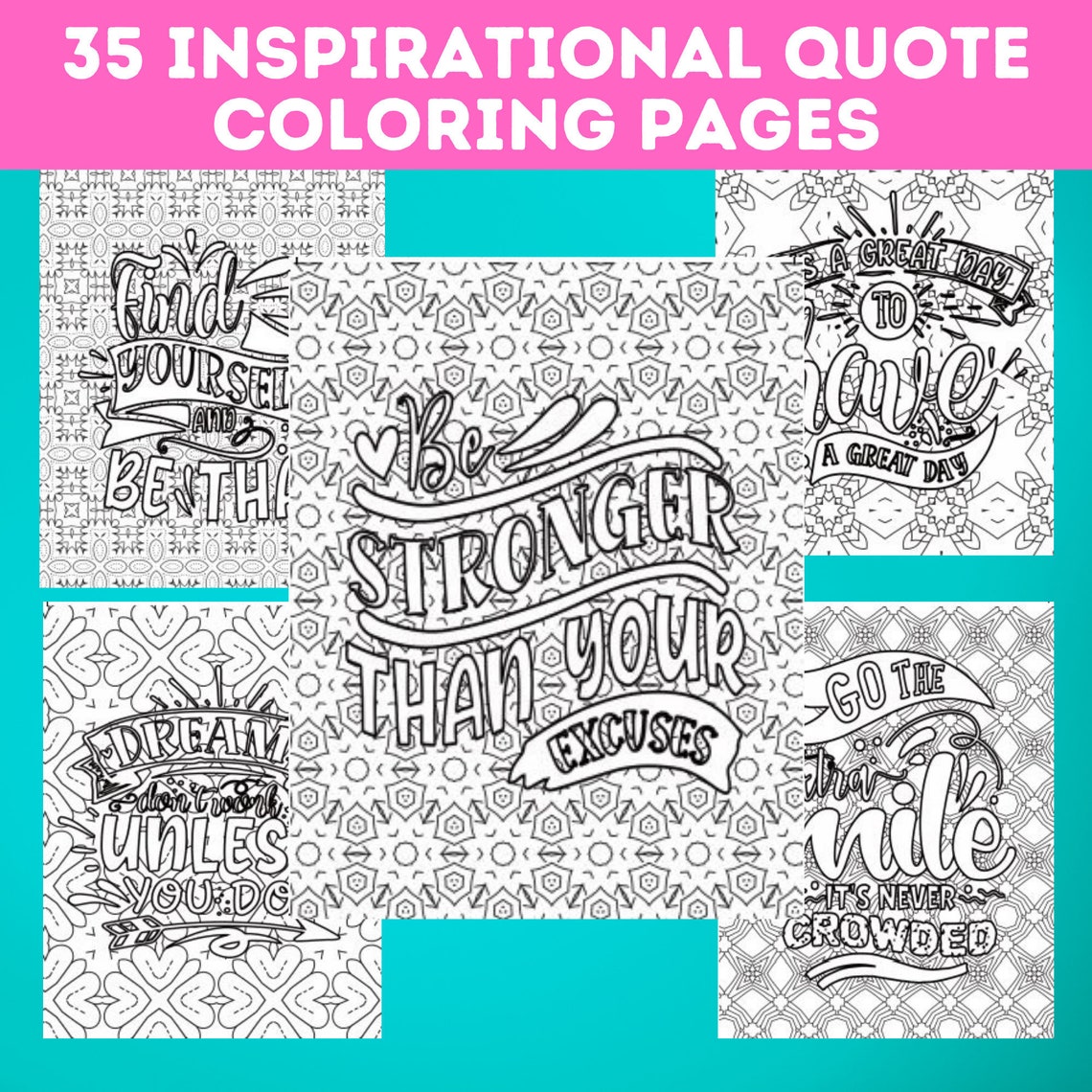 35 Printable Inspirational Quote Coloring Pages Bundle, Motivational ...