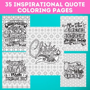 35 Printable Inspirational Quote Coloring Pages Bundle, Motivational ...