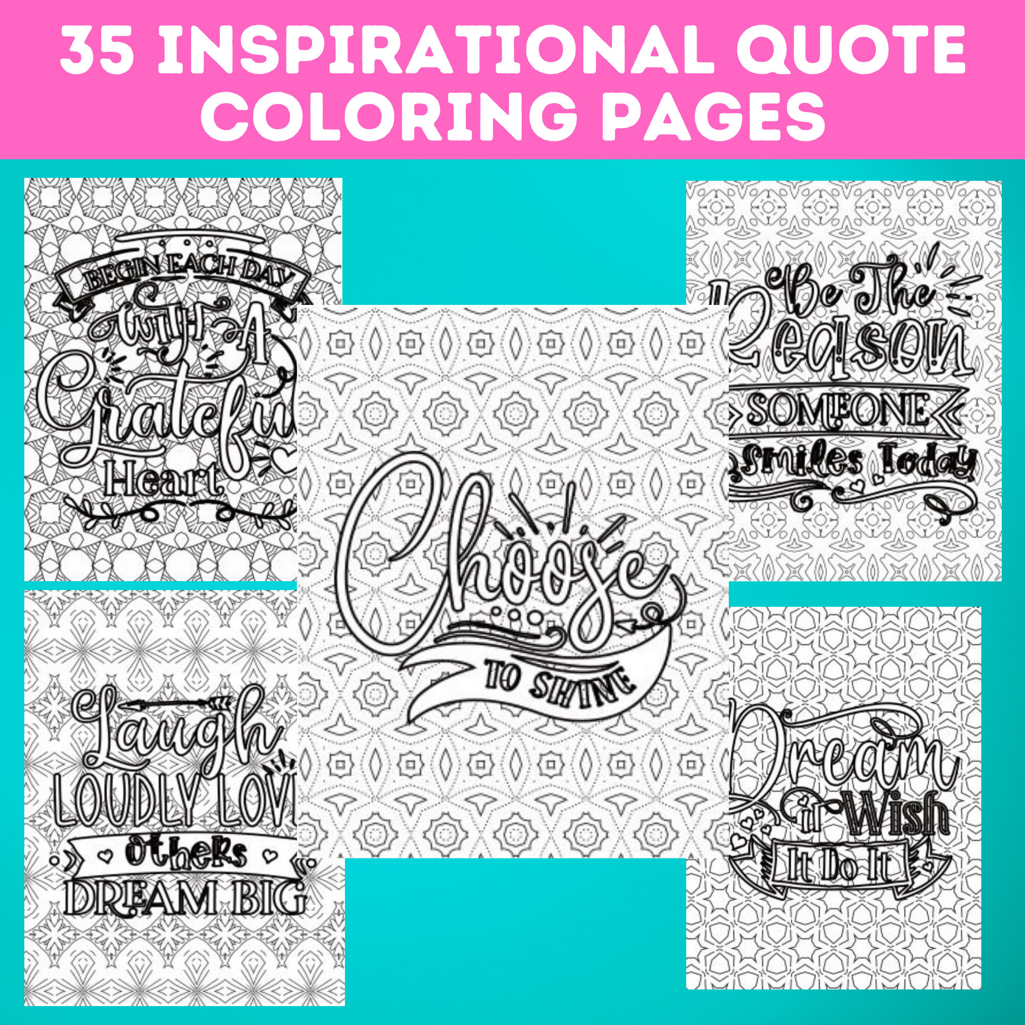 35 Printable Inspirational Quote Coloring Pages Bundle, Motivational ...