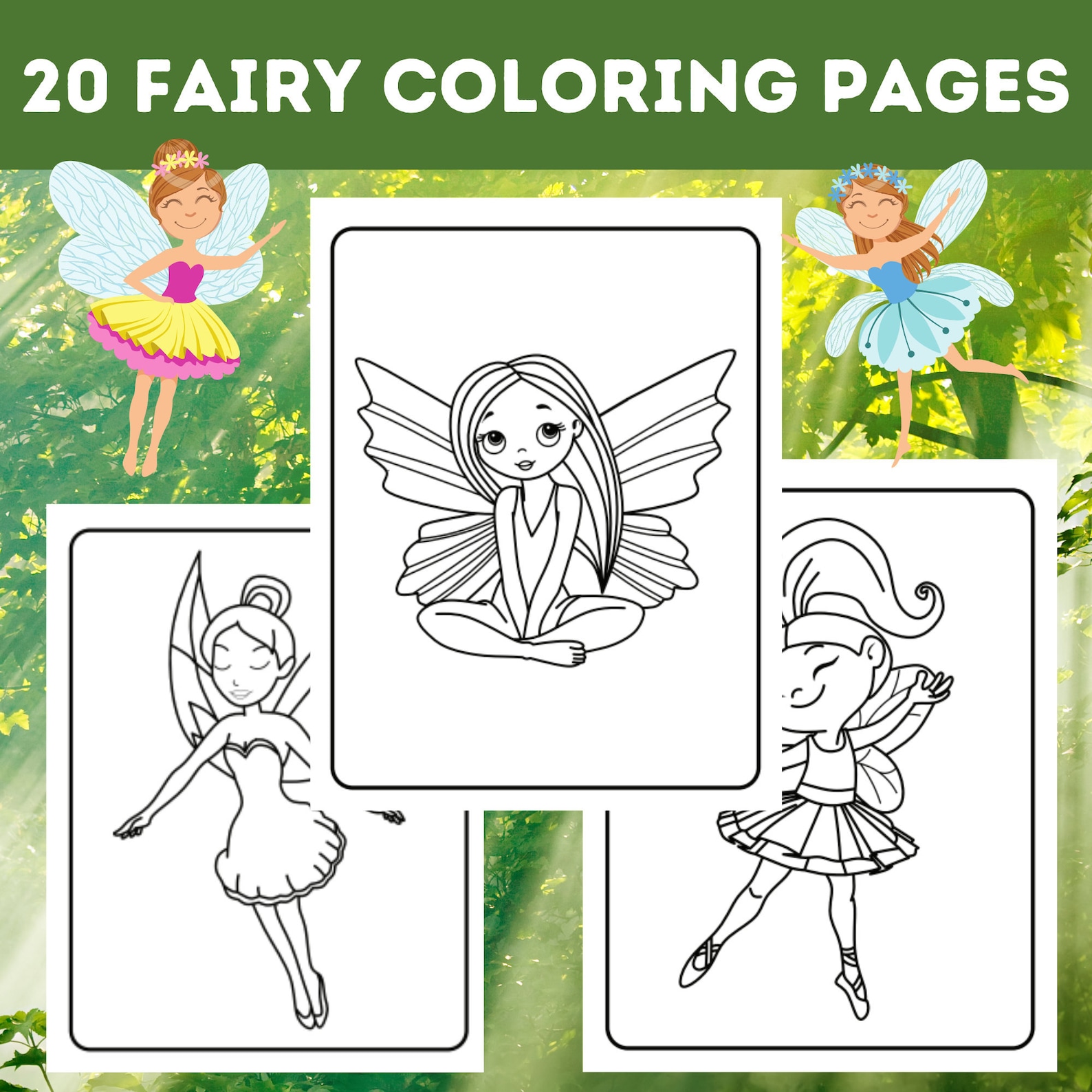 20 Printable Fairy Coloring Pages Bundle Cute Fairies | Etsy