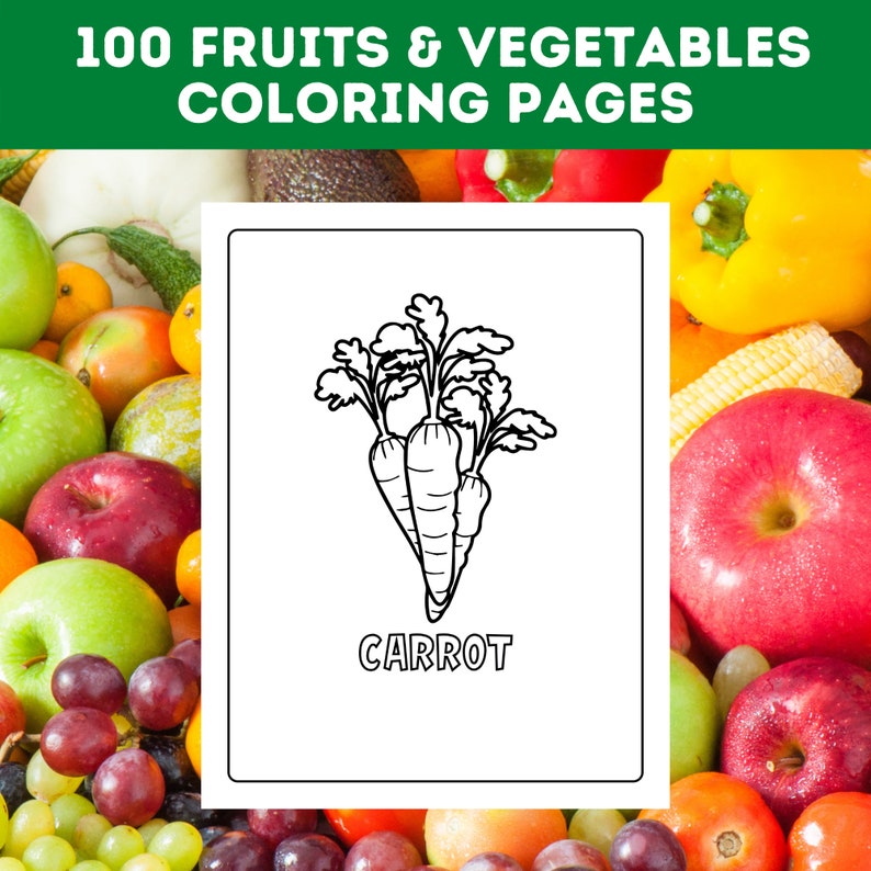 100 Fruits & Vegetables Coloring Pages Bundle Fruits and - Etsy