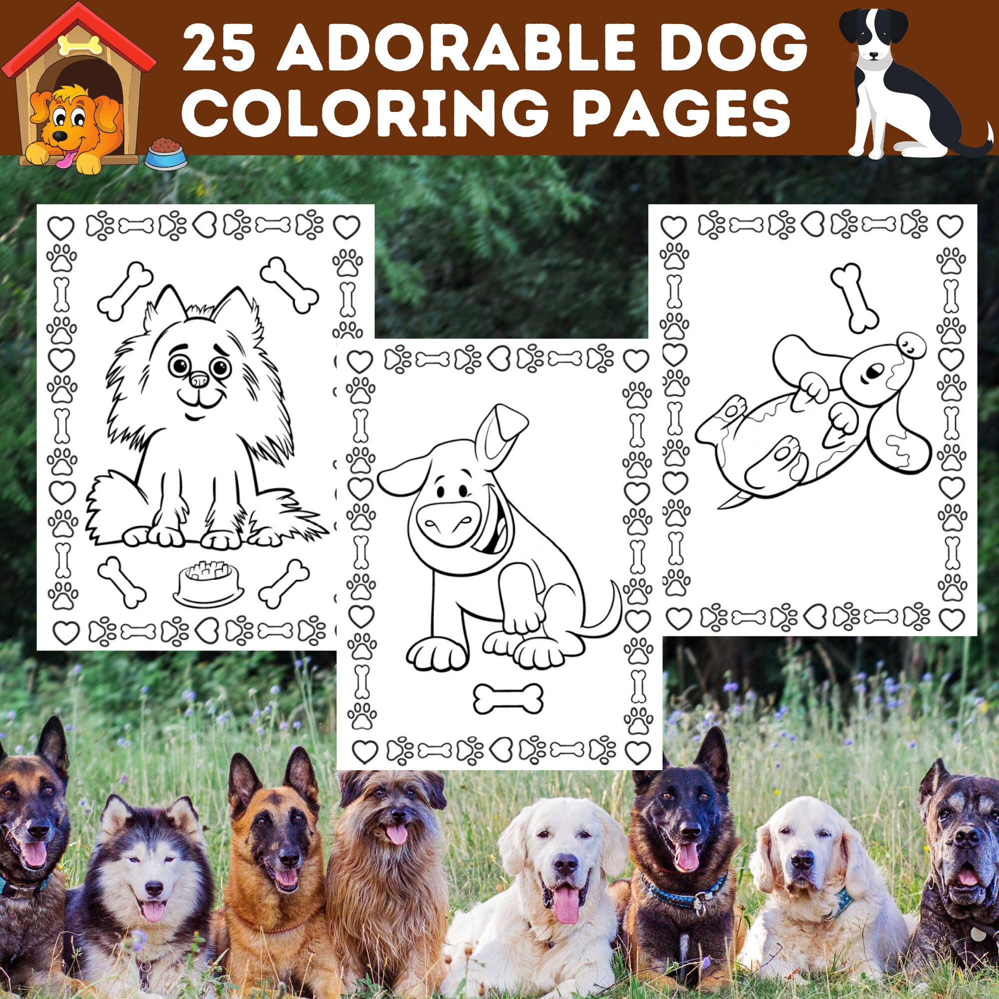 25 Adorable Dog Coloring Pages Bundle Dog Lover Printables - Etsy