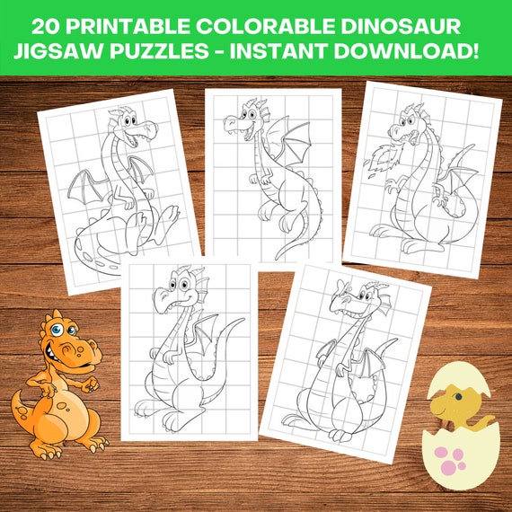 20 Printable Colorable Dinosaur Jigsaw Puzzles Bundle Each - Etsy