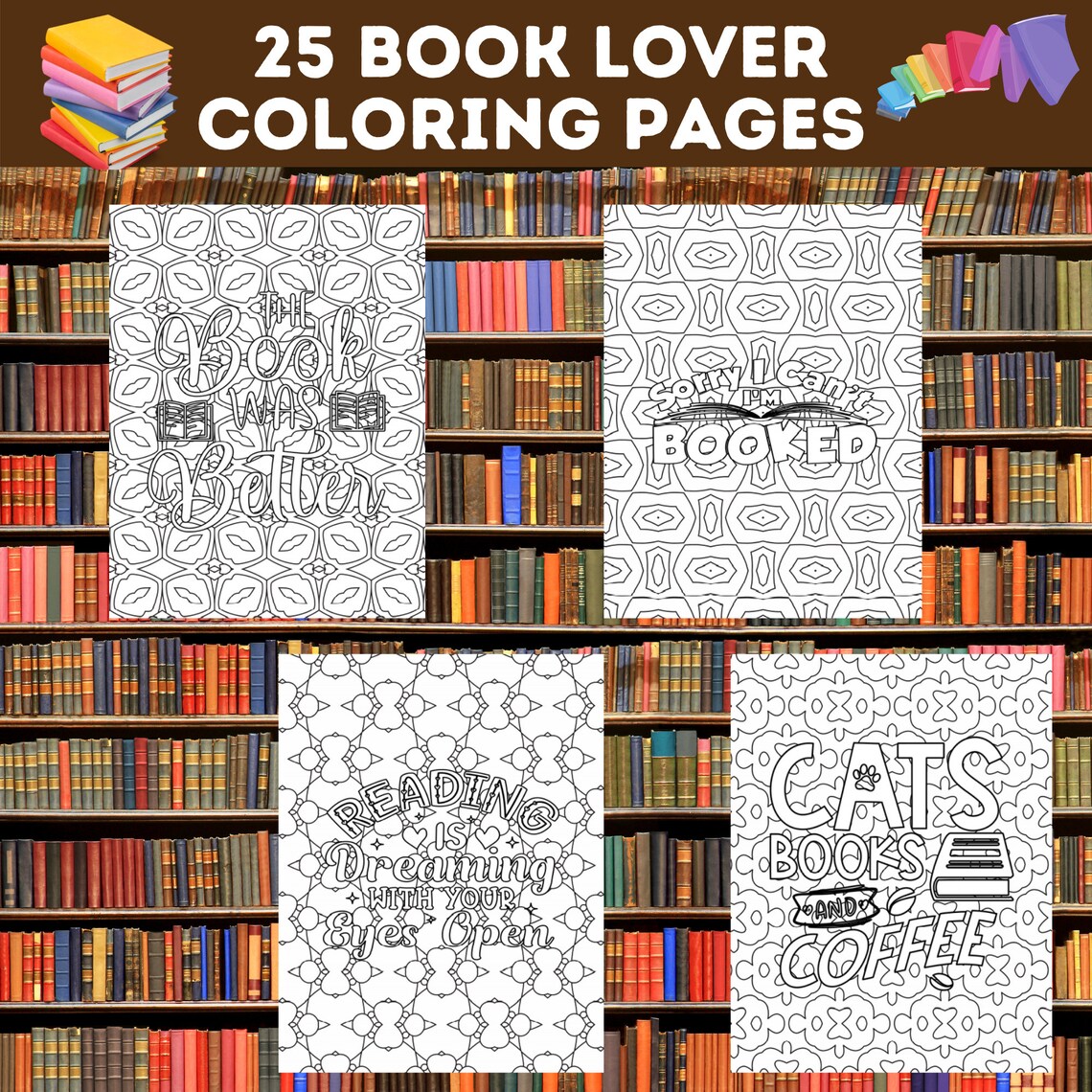 25 Book Lover Coloring Pages Bundle I Love to Read Books - Etsy