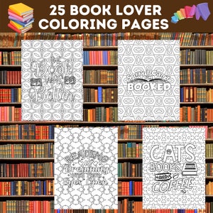 25 Book Lover Coloring Pages Bundle, I Love to Read Books Printable ...