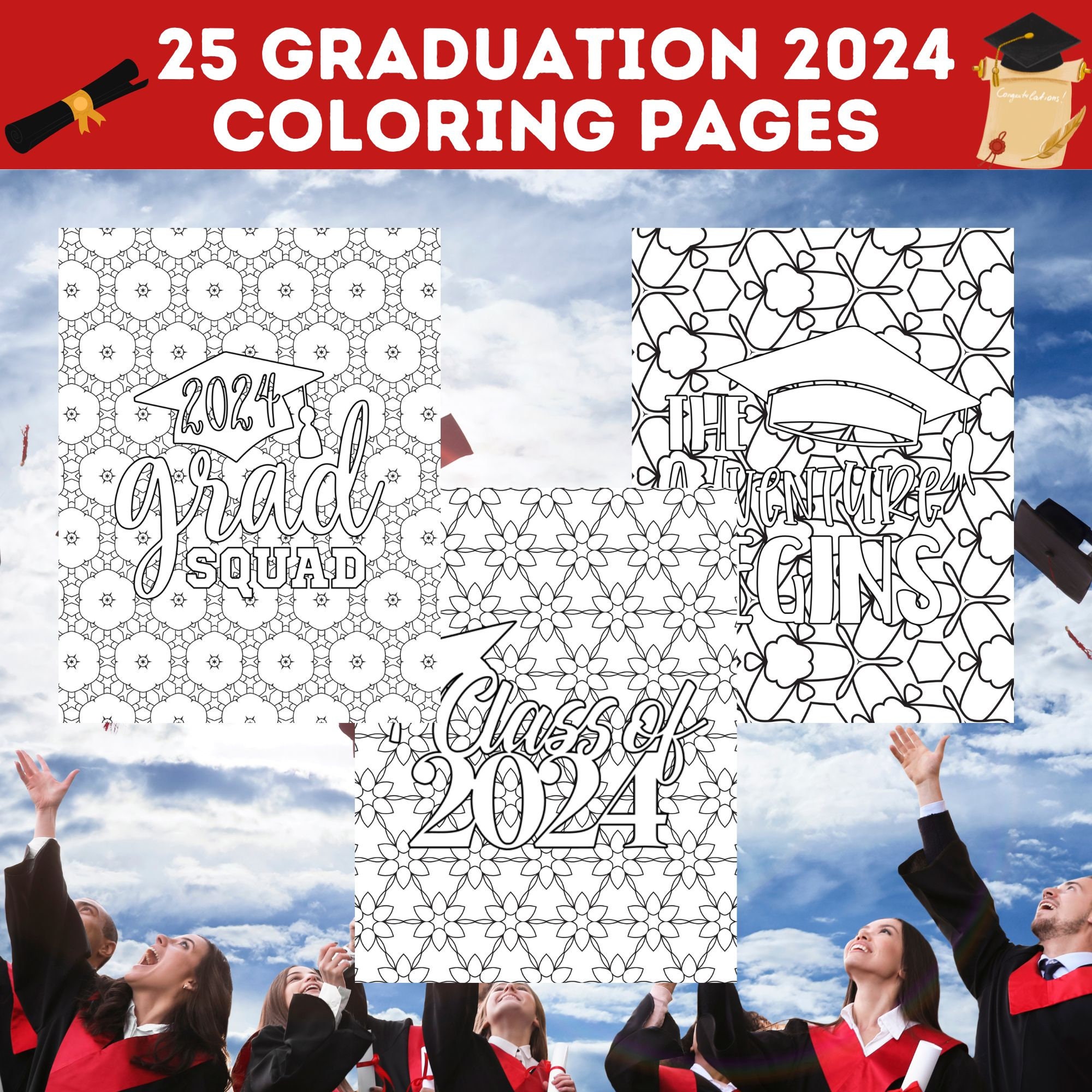2024 Graduation Coloring Pages Bundle, 2024 Graduate Printable, 2024 ...