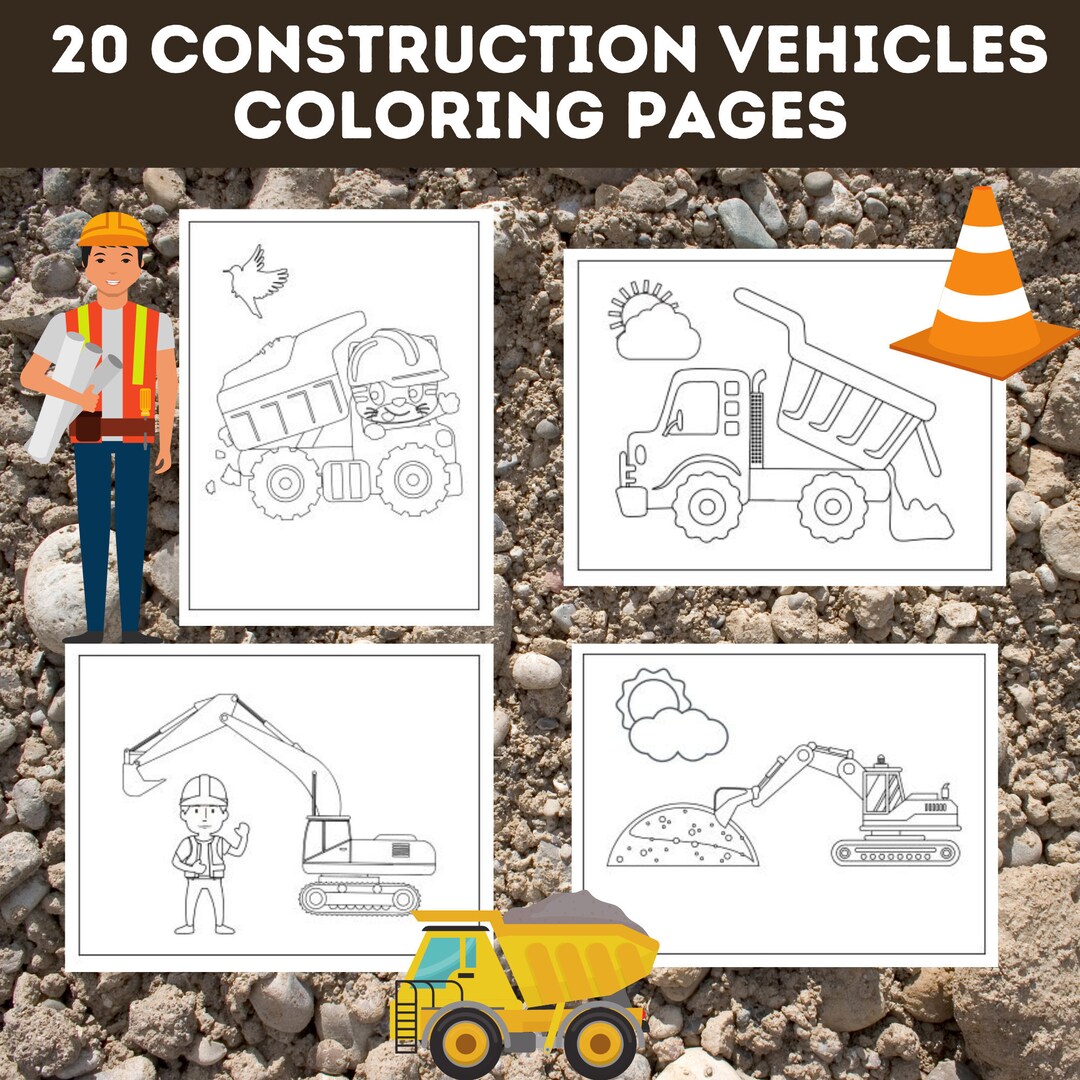20 Construction Vehicle Coloring Pages Bundle, Construction Vehicles ...