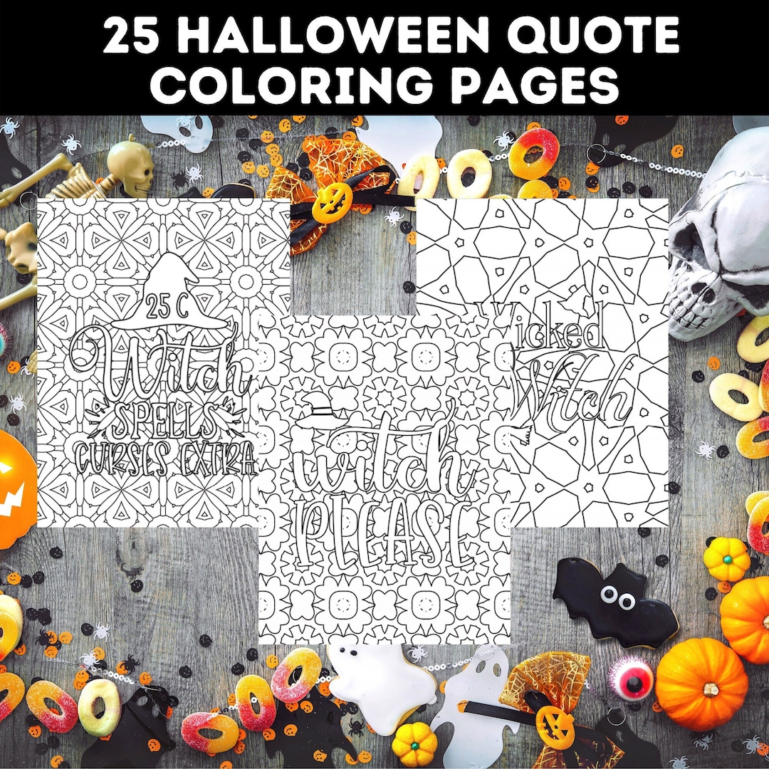 25 Halloween Quote Coloring Pages Bundle, Halloween Adult Coloring Book ...