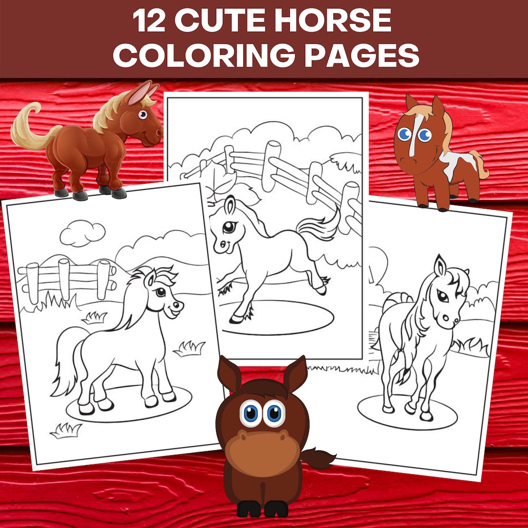12 Printable Horse Coloring Pages Bundle, Cute Horse Printable, Horse ...