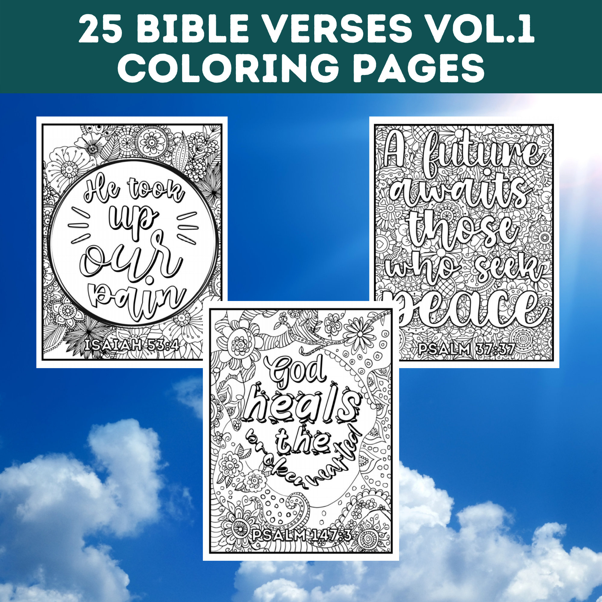 25 Bible Verses Volume 1 Coloring Pages Bundle, Bible Quotes Printable ...