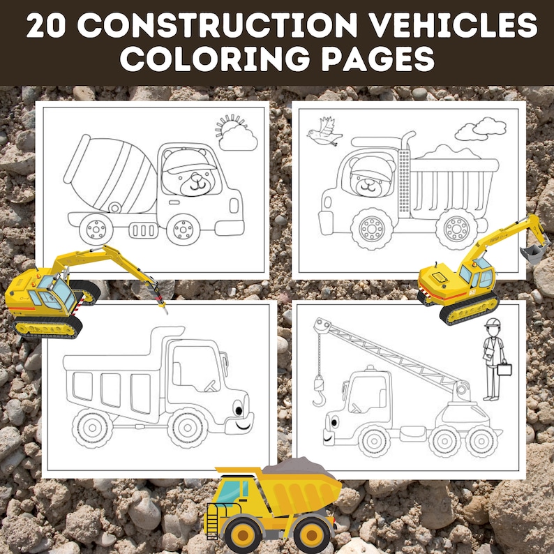 20 Construction Vehicle Coloring Pages Bundle, Construction Vehicles ...