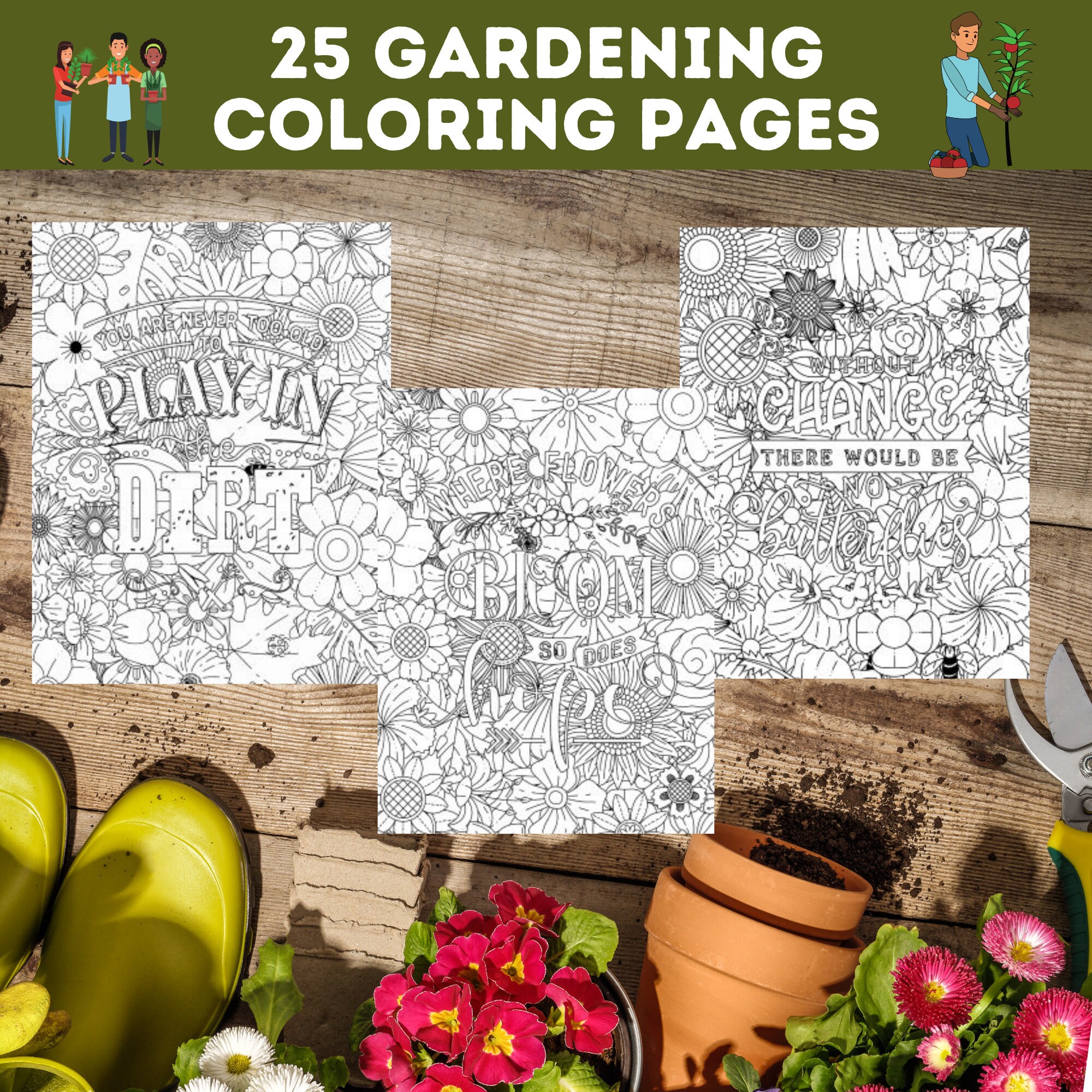 25 Printable Gardening Coloring Pages Bundle Gardener Quote - Etsy