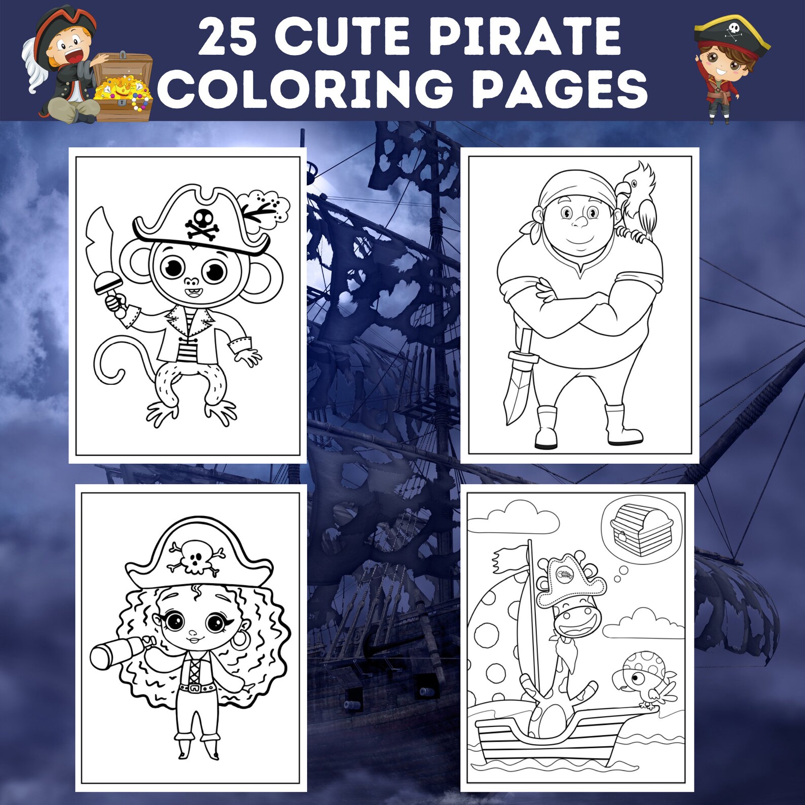 25 Cute Pirate Coloring Pages Pirate Printable Pirates | Etsy
