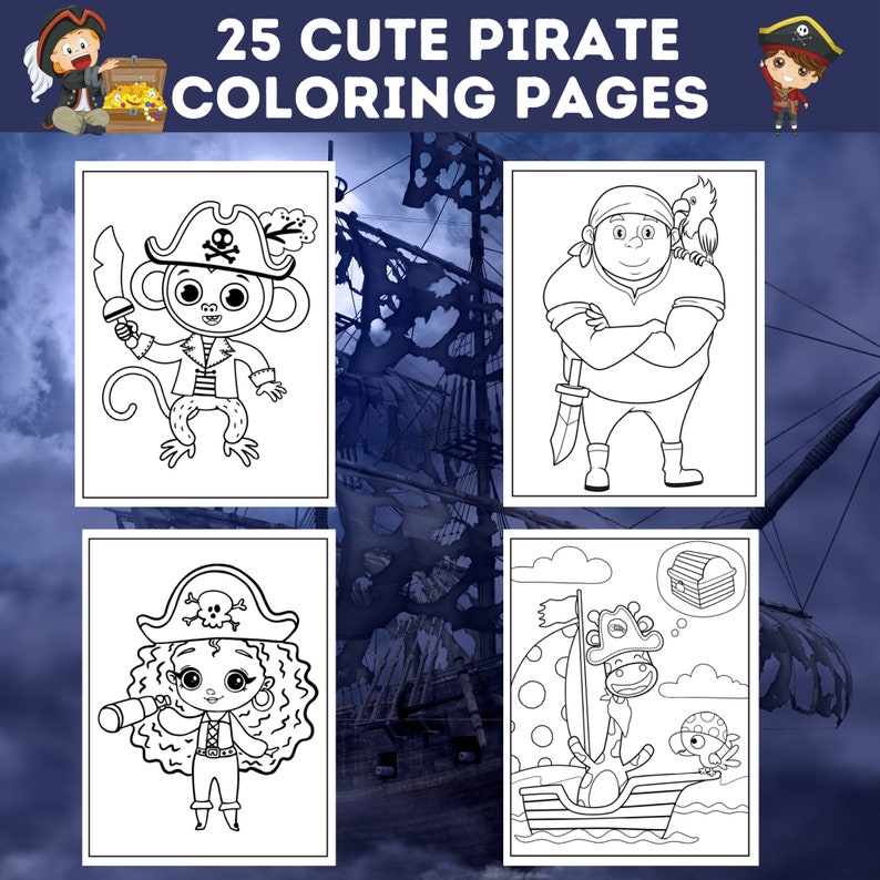 25 Cute Pirate Coloring Pages, Pirate Printable, Pirates, Ship, Parrots ...
