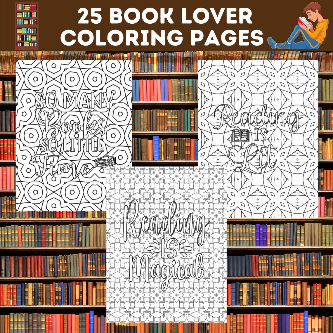 25 Book Lover Coloring Pages Bundle I Love to Read Books - Etsy