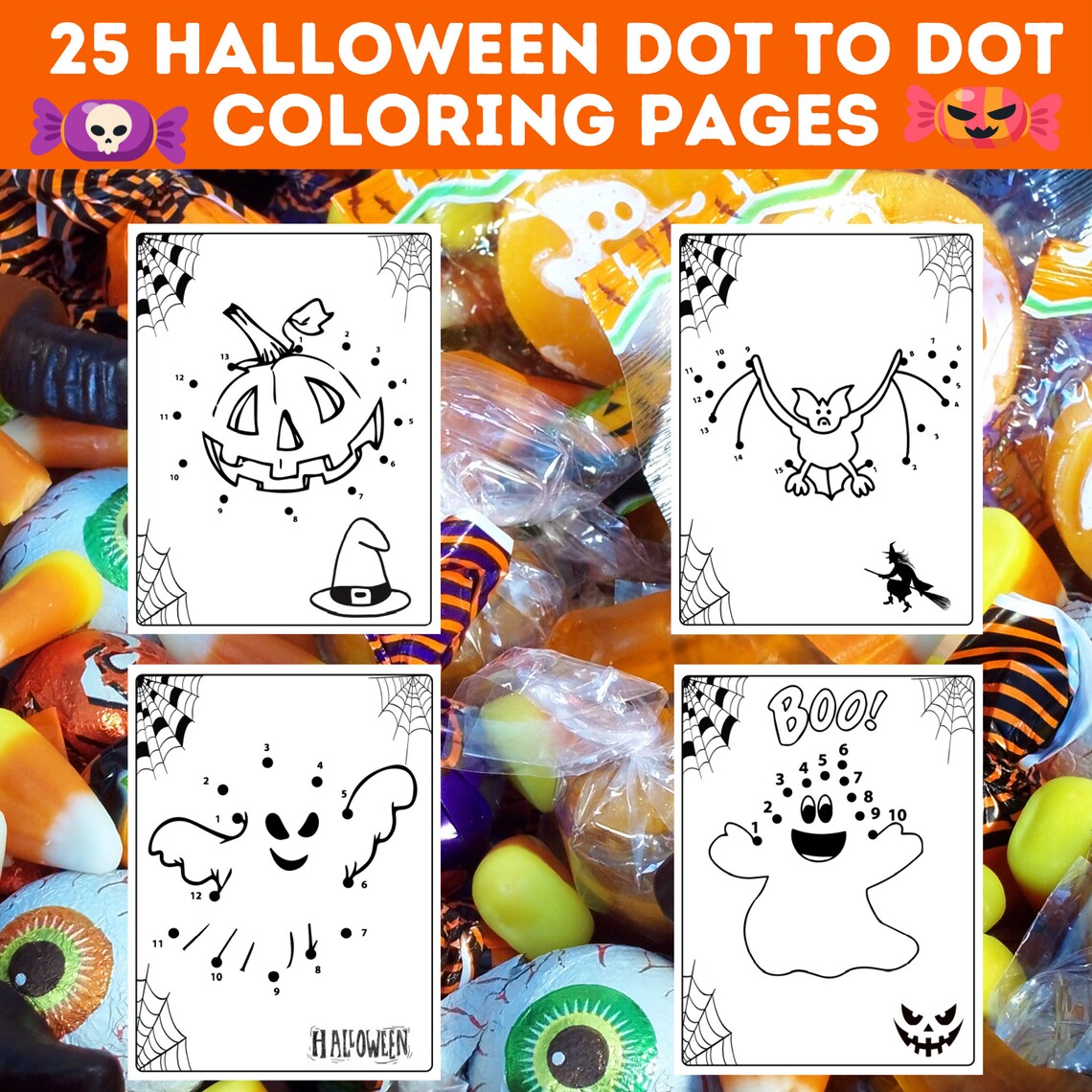 25 Kids Halloween Dot to Dot Coloring Pages Bundle Ghosts | Etsy