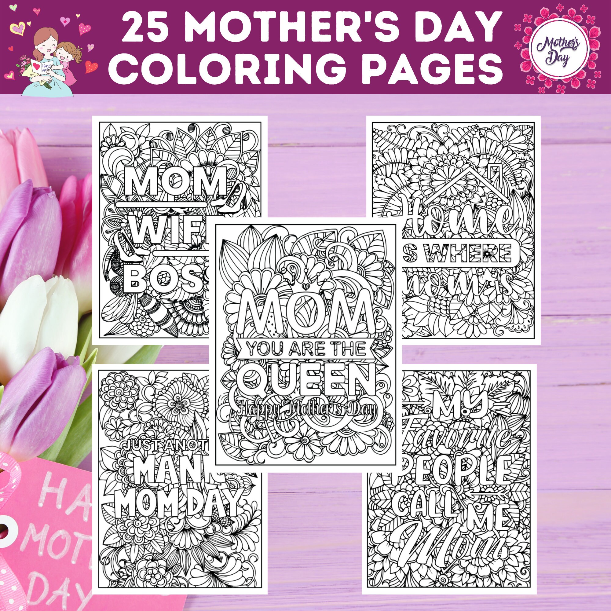 25 Printable Mother's Day Quotes Coloring Pages Bundle, Lovely Mothers ...