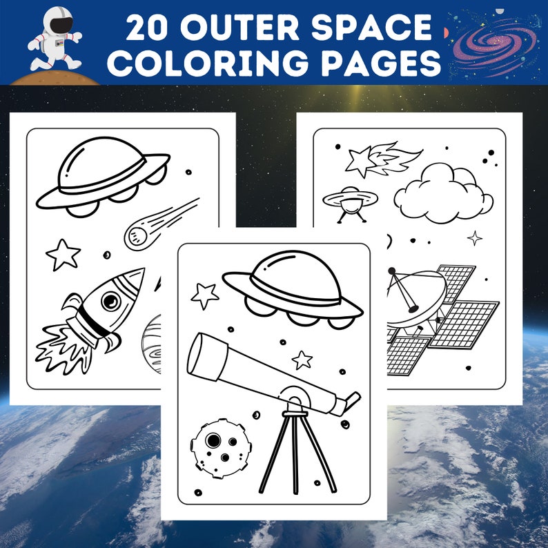 20 Outer Space Coloring Pages Bundle Rockets Planets Stars - Etsy