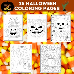 25 Kids Halloween Coloring Pages Bundle, Ghosts, Witches, Jackolanterns ...