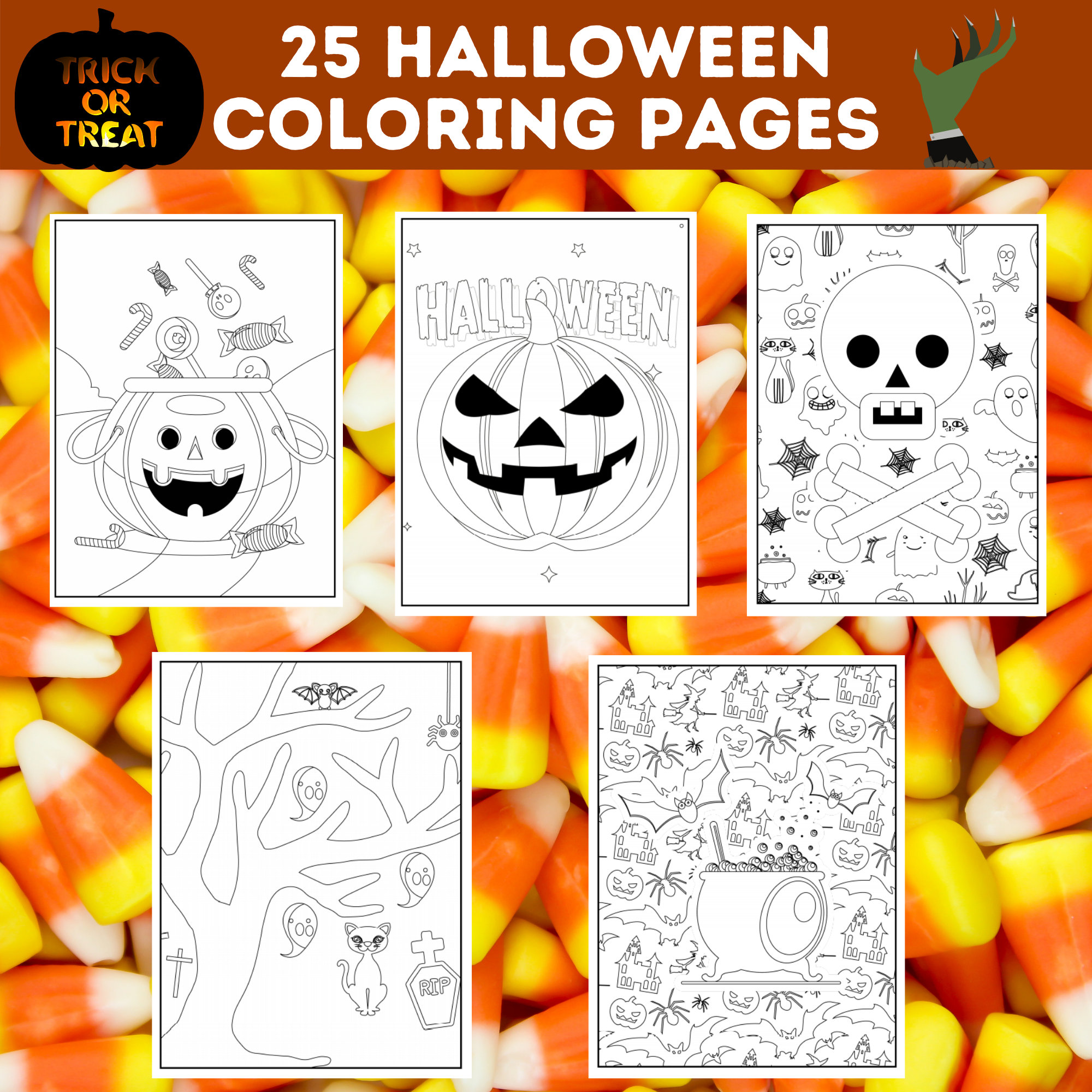 25 Kids Halloween Coloring Pages Bundle, Ghosts, Witches, Jackolanterns ...