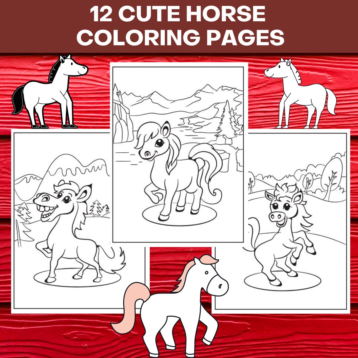 12 Printable Horse Coloring Pages Bundle Cute Horse - Etsy