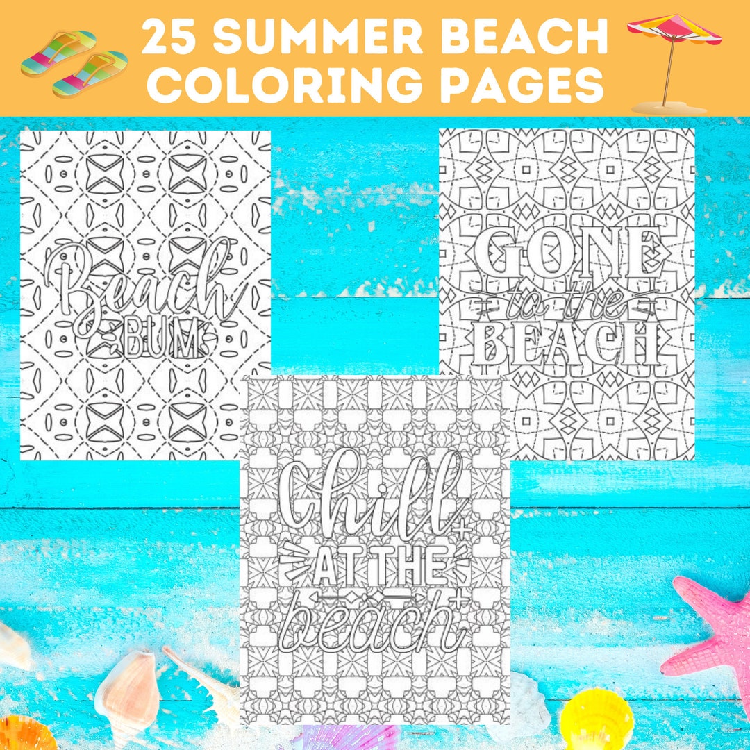 25 Printable Summer Beach Coloring Pages Bundle, Beach Quote Printables ...