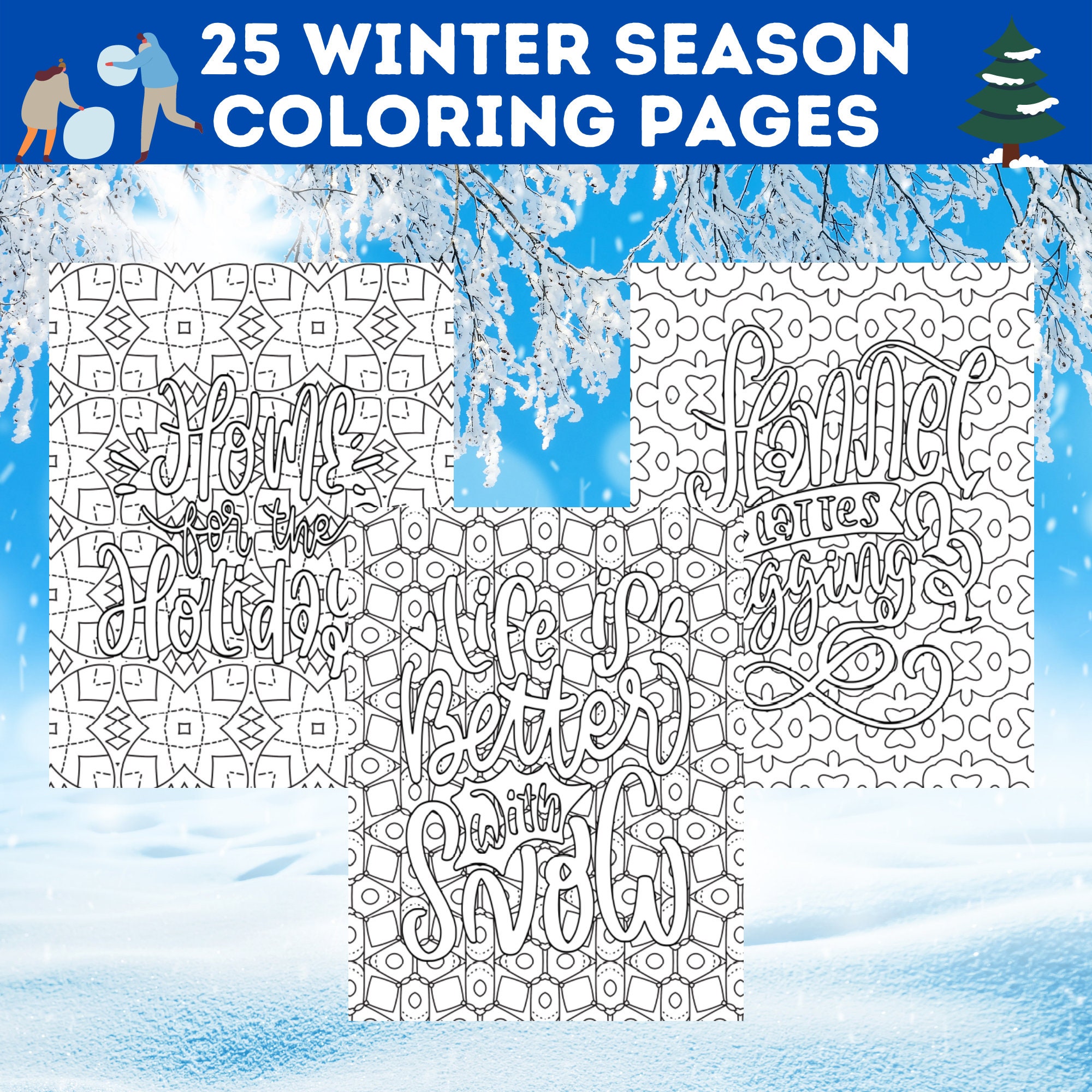 25 Winter Season Coloring Pages Bundle, I Love Winter Printable, Latte ...