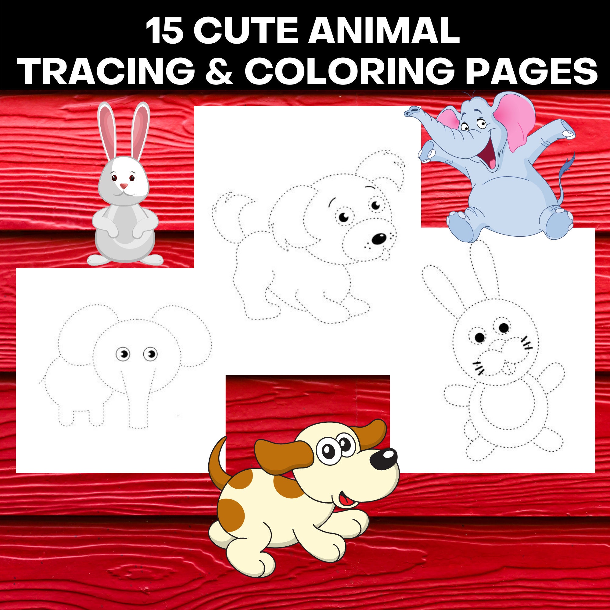 15 Printable Animal Tracing and Coloring Pages Bundle, Learn How to ...