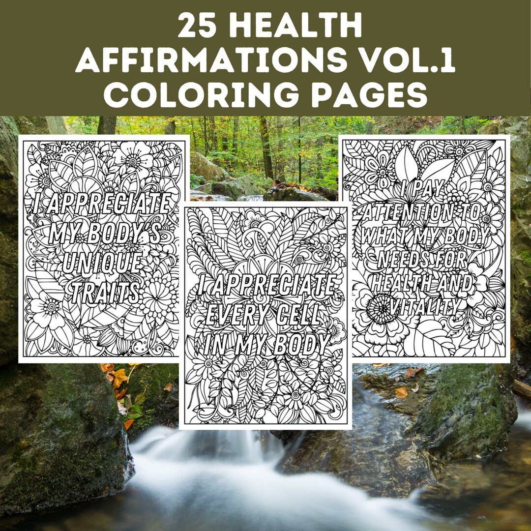 25 Health Affirmations Floral Background Coloring Pages Volume 1 ...