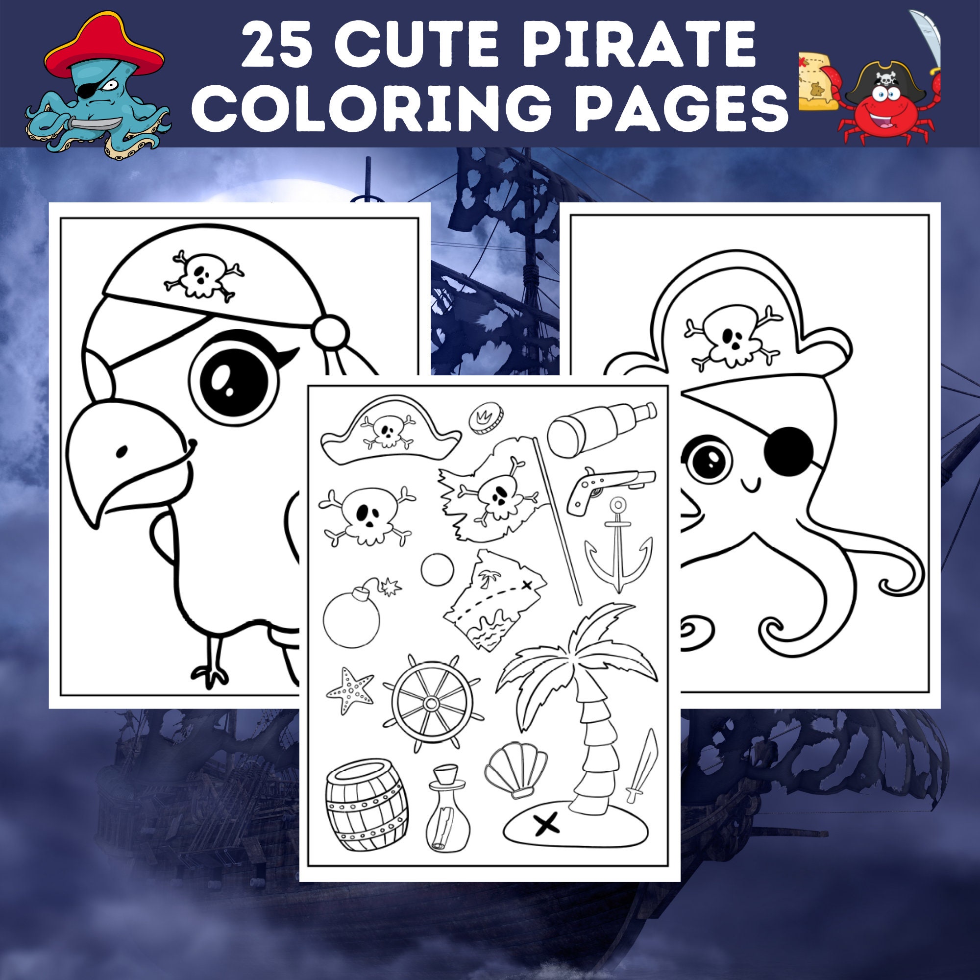 25 Cute Pirate Coloring Pages, Pirate Printable, Pirates, Ship, Parrots ...