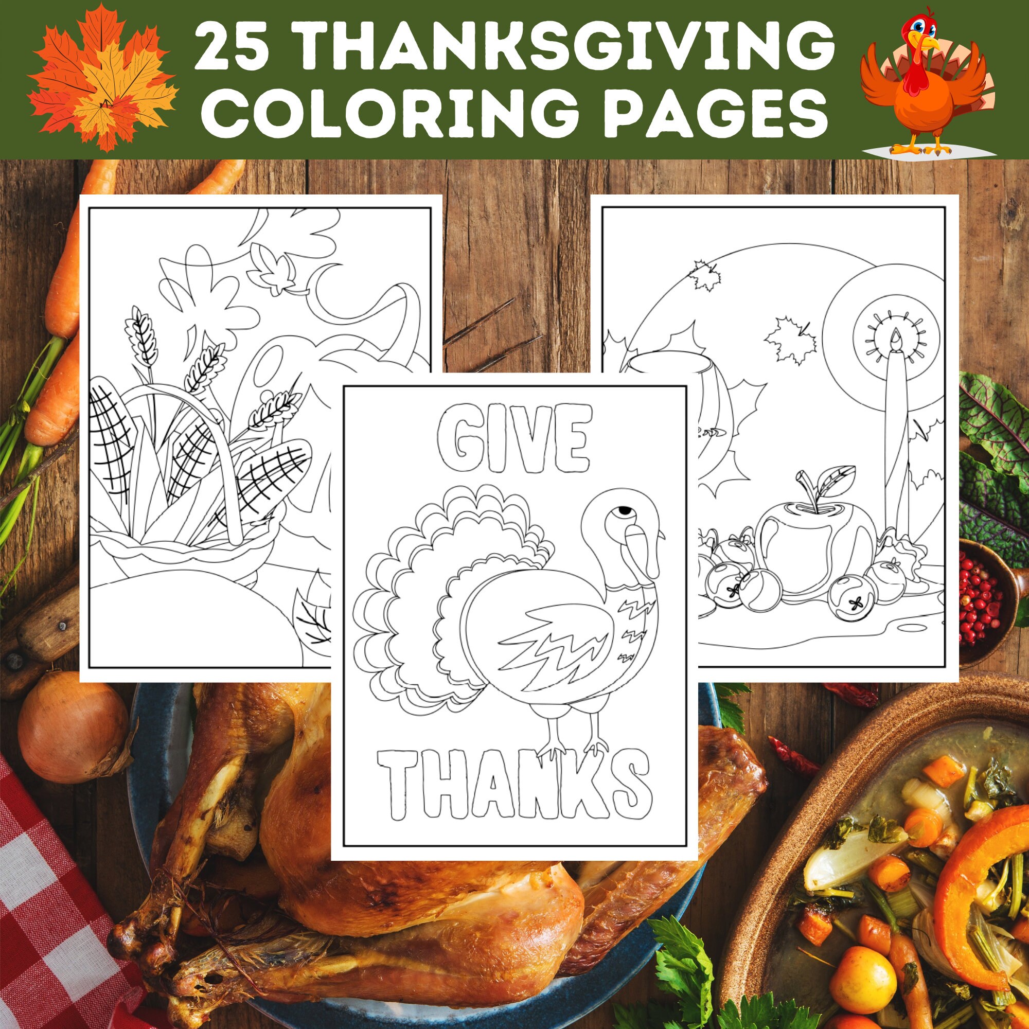 25 Thanksgiving Coloring Page Bundle, Thanksgiving Holiday Give Thanks ...