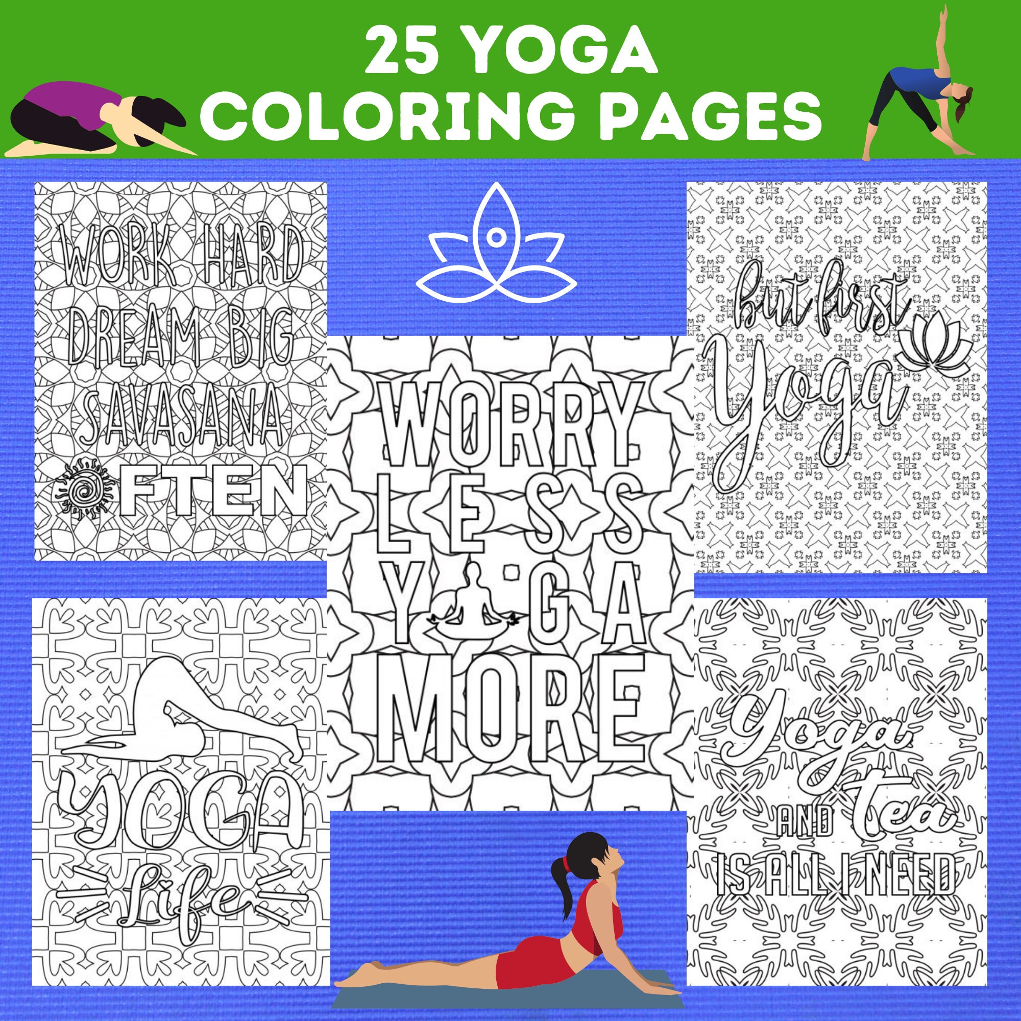 25 Printable Yoga Coloring Pages Bundle Yoga Printables Yoga - Etsy
