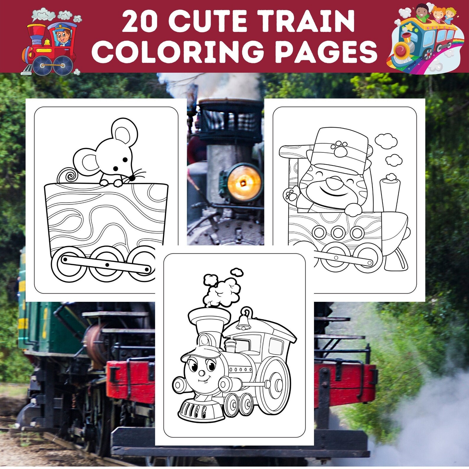 20 Cute Train Coloring Pages, Choo Choo Train Printable, Locomotive ...