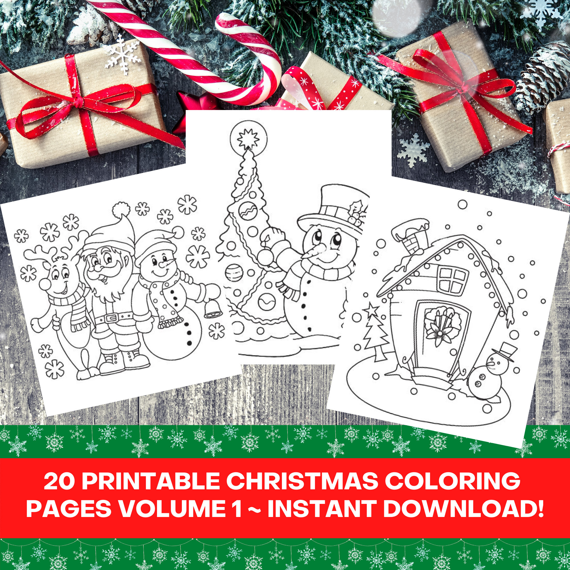 20 Printable Christmas Coloring Pages Bundle VOLUME 1, 20 Fun Christmas ...