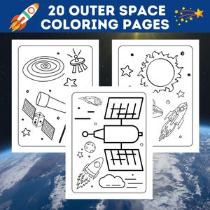20 Outer Space Coloring Pages Bundle, Rockets, Planets, Stars ...