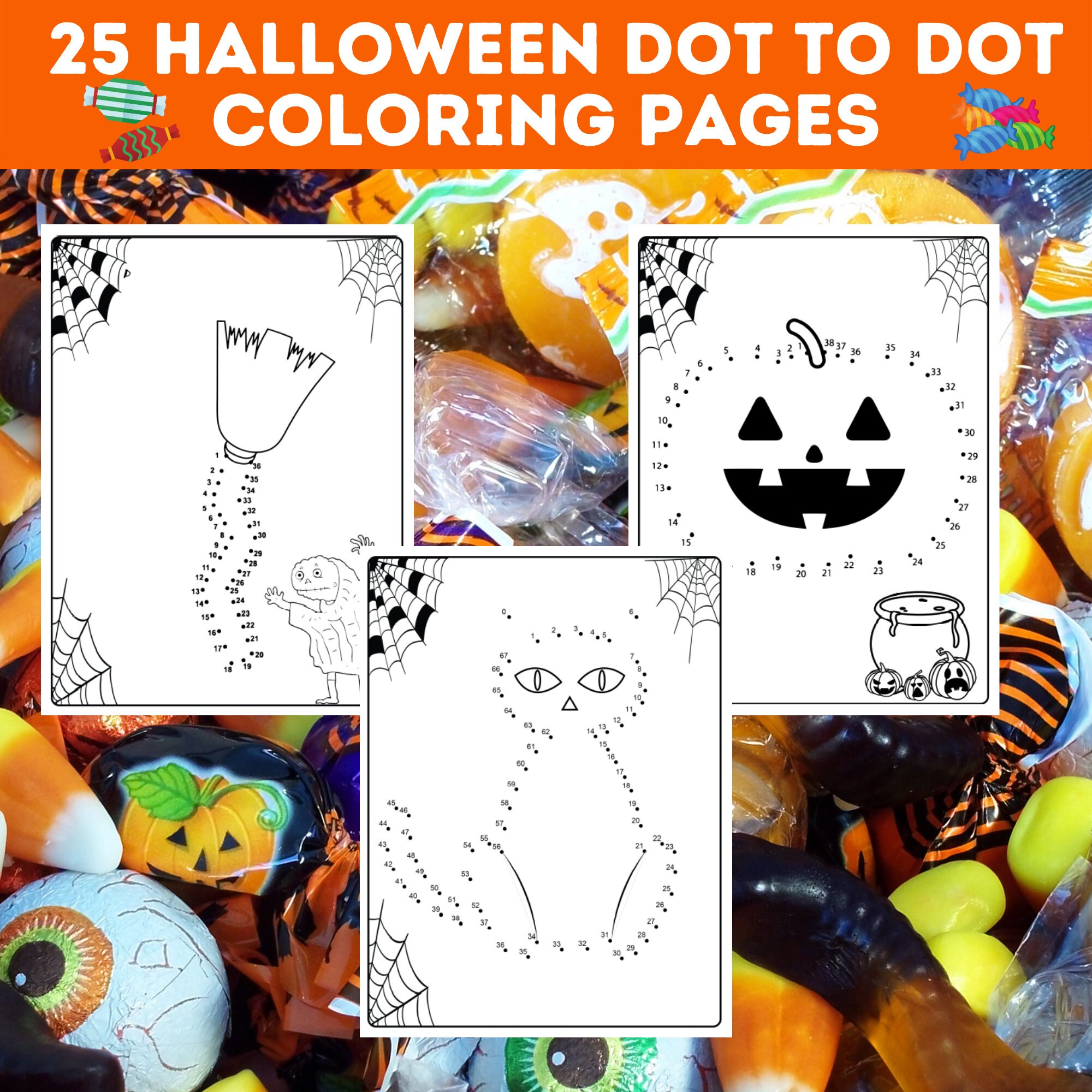 25 Kids Halloween Dot to Dot Coloring Pages Bundle, Ghosts, Witches ...