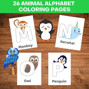 26 Printable Animal Alphabet Coloring Pages Bundle, Cute Animals ...