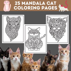 25 Mandala Cat Coloring Page Bundle, Kitten Printables to Color ...