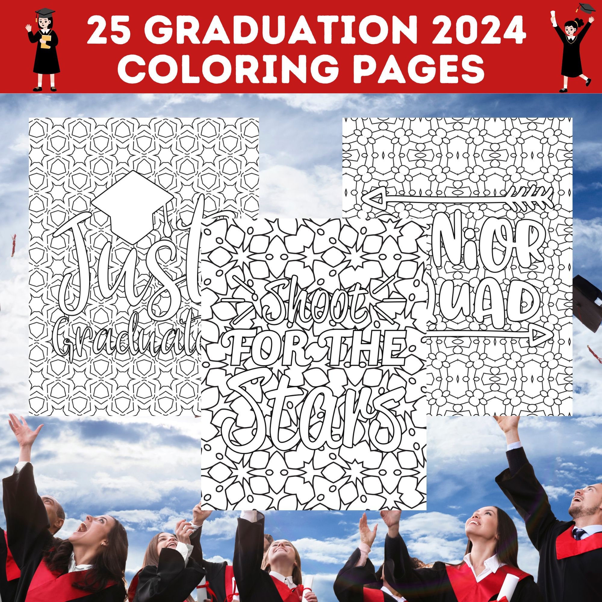 2024 Graduation Coloring Pages Bundle, 2024 Graduate Printable, 2024 ...