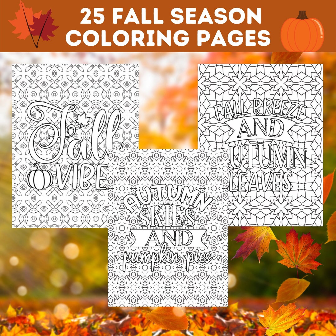 25 Fall Season Coloring Pages Bundle, I Love Fall Printable, Coloring ...