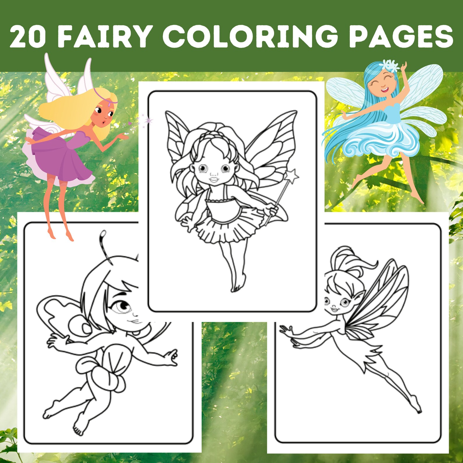 20 Printable Fairy Coloring Pages Bundle Cute Fairies | Etsy