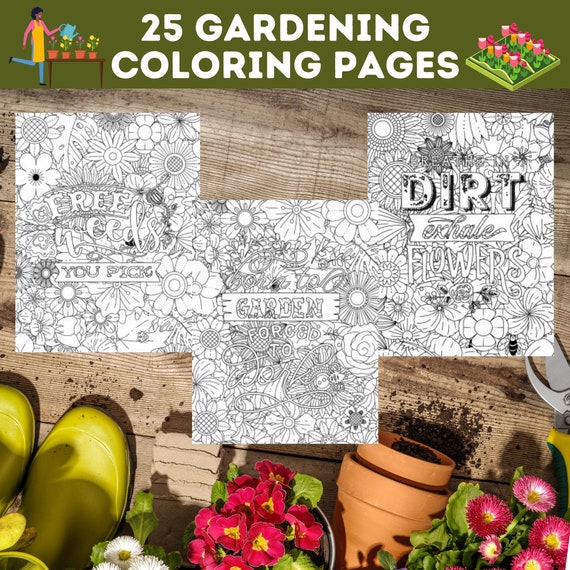 25 Printable Gardening Coloring Pages Bundle Gardener Quote | Etsy