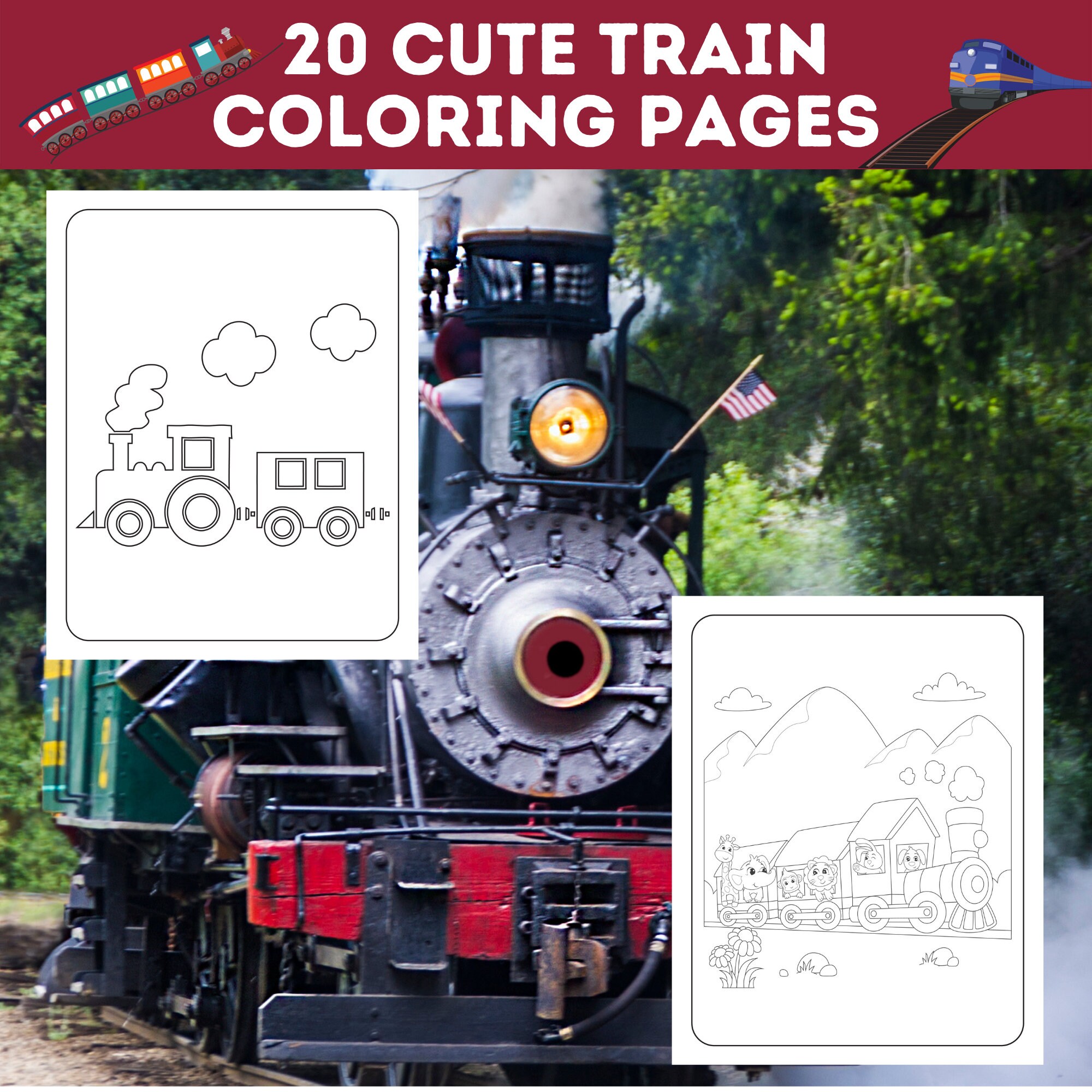 20 Cute Train Coloring Pages Choo Choo Train Printable - Etsy