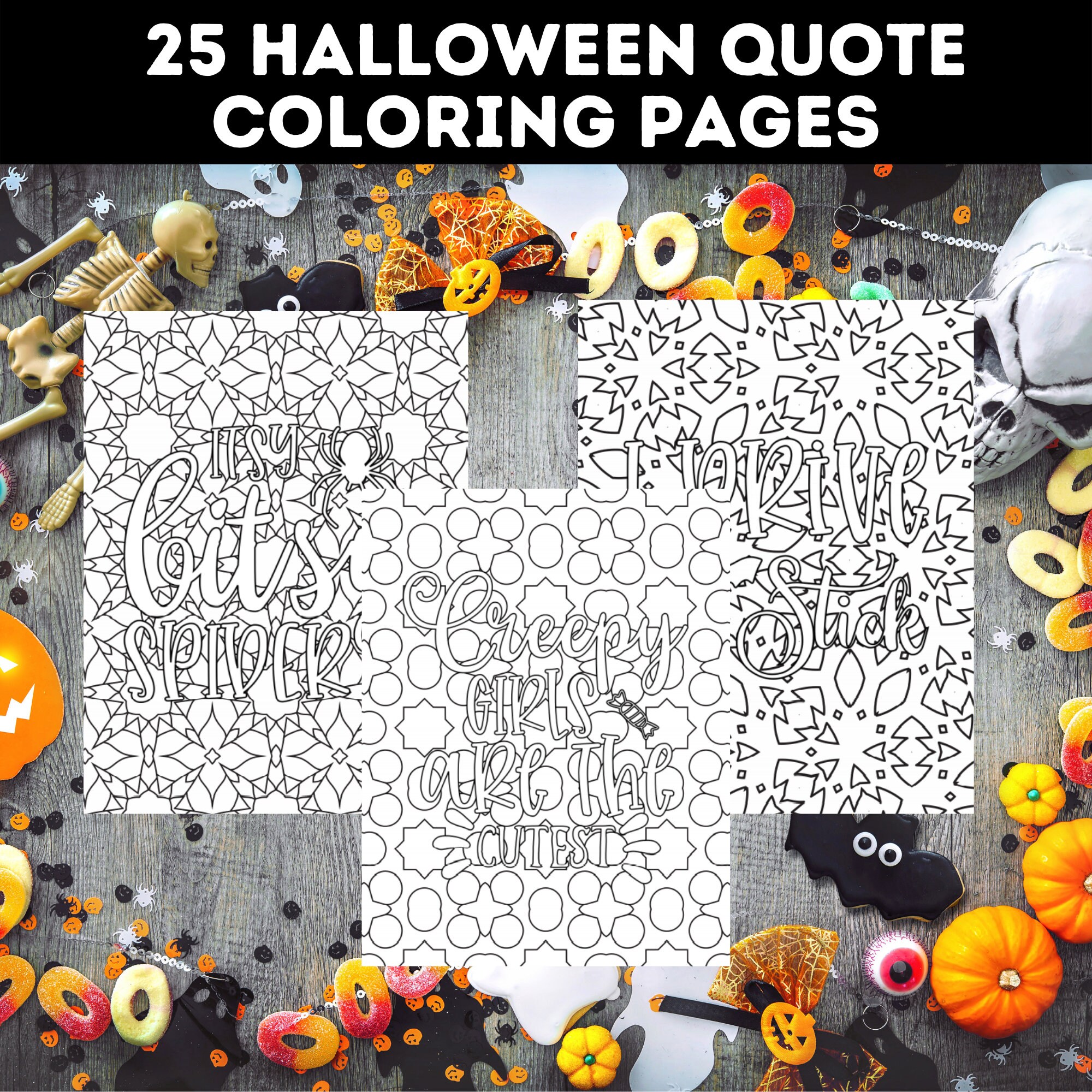 25 Halloween Quote Coloring Pages Bundle, Halloween Adult Coloring Book ...