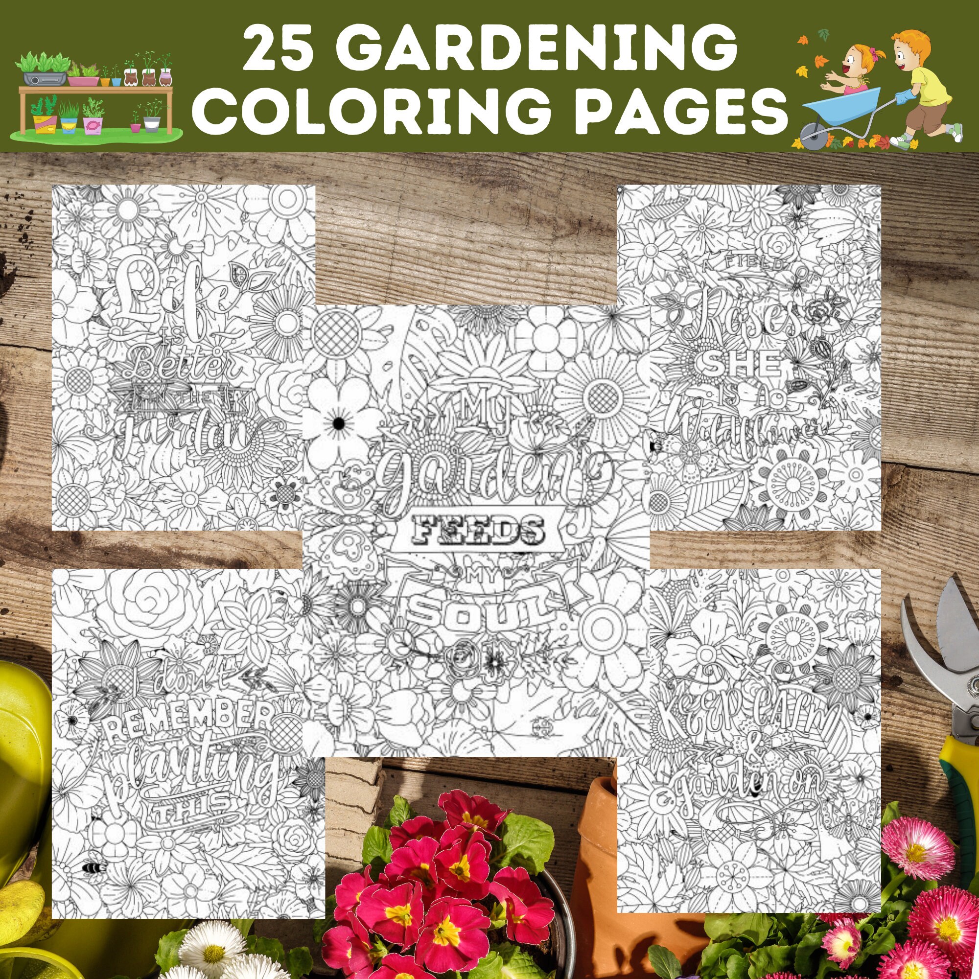 25 Printable Gardening Coloring Pages Bundle Gardener Quote - Etsy