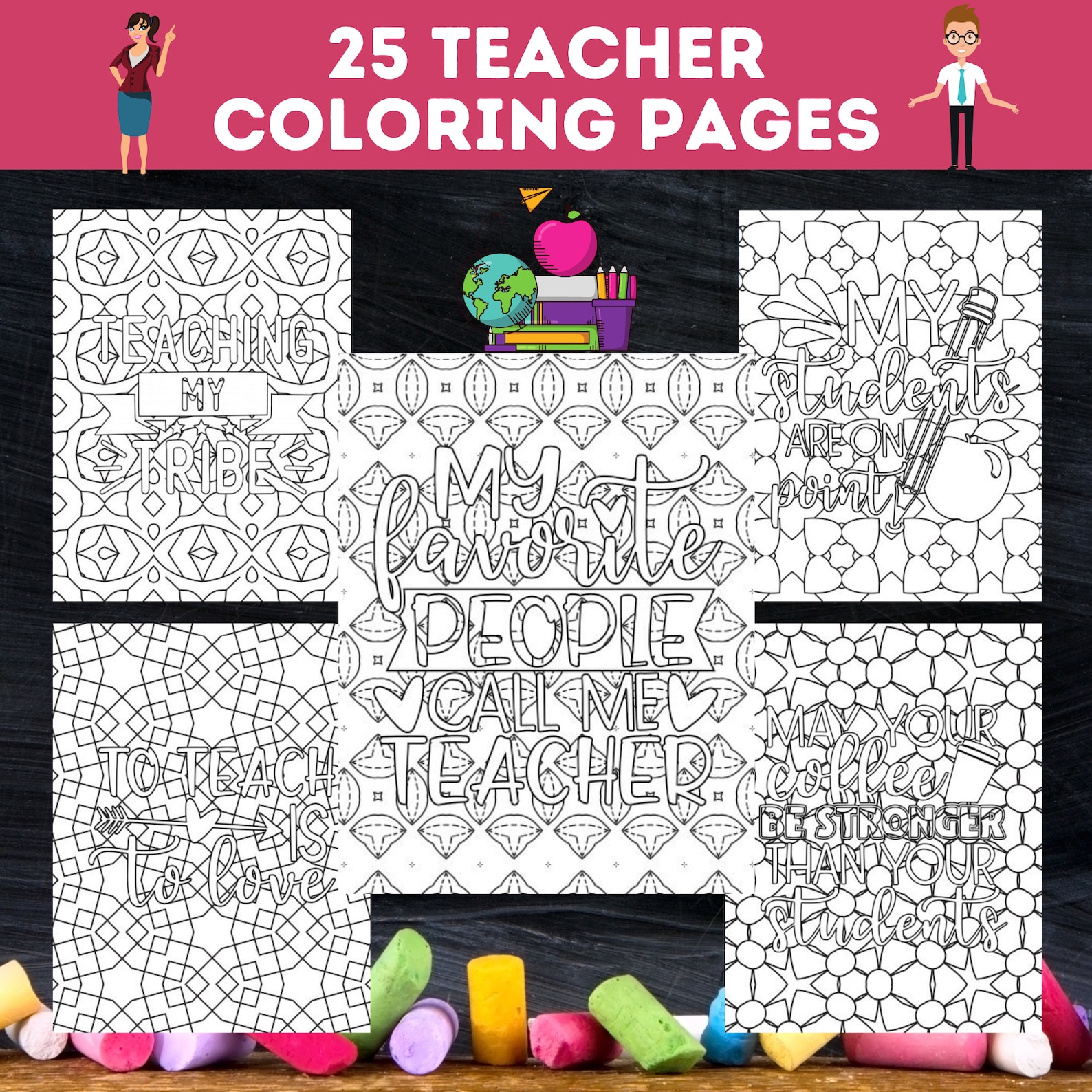 25 Printable Teacher Coloring Pages Bundle, Teacher Printables, Teacher ...