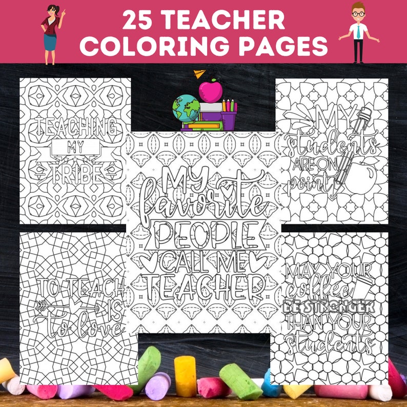 25 Printable Teacher Coloring Pages Bundle, Teacher Printables, Teacher ...