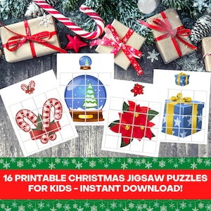 16 Printable Christmas Jigsaw Puzzles Bundle, Each Jigsaw Has 16 Pieces ...